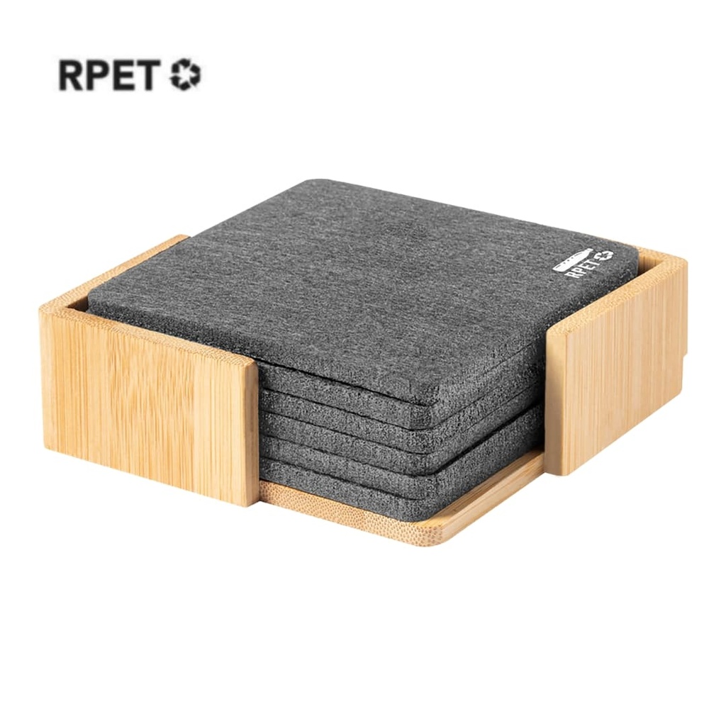 LAAX - eco-neutral RPET Set of 6 Felt Coasters with Bamboo Stand | Langhoff