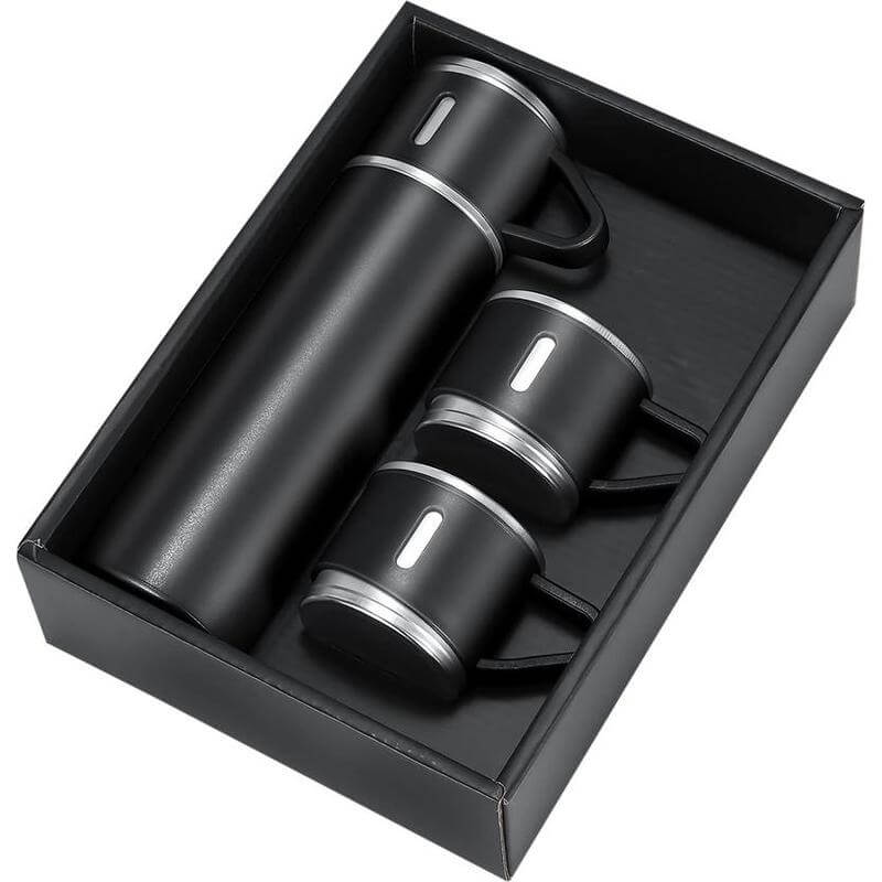 SAFFLE - Giftology Family Set of Vacuum Flask & Two Cups - Black | Langhoff